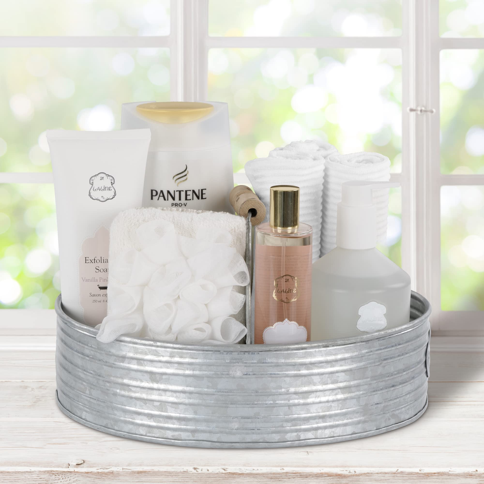 Autumn Alley Farmhouse Rustic Shower Caddy Basket for Bathroom - Toiletries Countertop Organizer, Decorative Bathroom Caddy, Galvanized Bathroom Accessories with Toilette Label, 11" x 6.25", Large