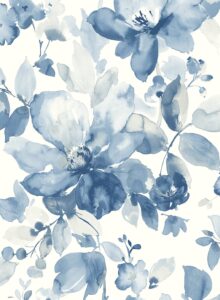 nextwall watercolor flower peel and stick wallpaper (bluestone)