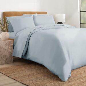 nate home by nate berkus 200tc 3-piece cotton percale duvet cover | crisp, cool, breathable bedding set from mdesign - full/queen size - 1 duvet cover/2 pillow shams, heron (light blue)