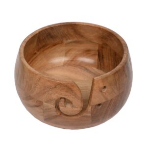 edhas acacia wood yarn bowl holder | handmade holder with holes | yarn/wool/string storage accessory (7" x 7" x 4")