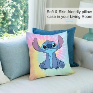 NUIGUBF Compatible with Disney Lilo & Stitch Cartoon Cute Pattern Decorative Cushion Cover, Children's Super Soft Pillowcase Home Soft & Comfortable 18x18 inches (Double-Sided)