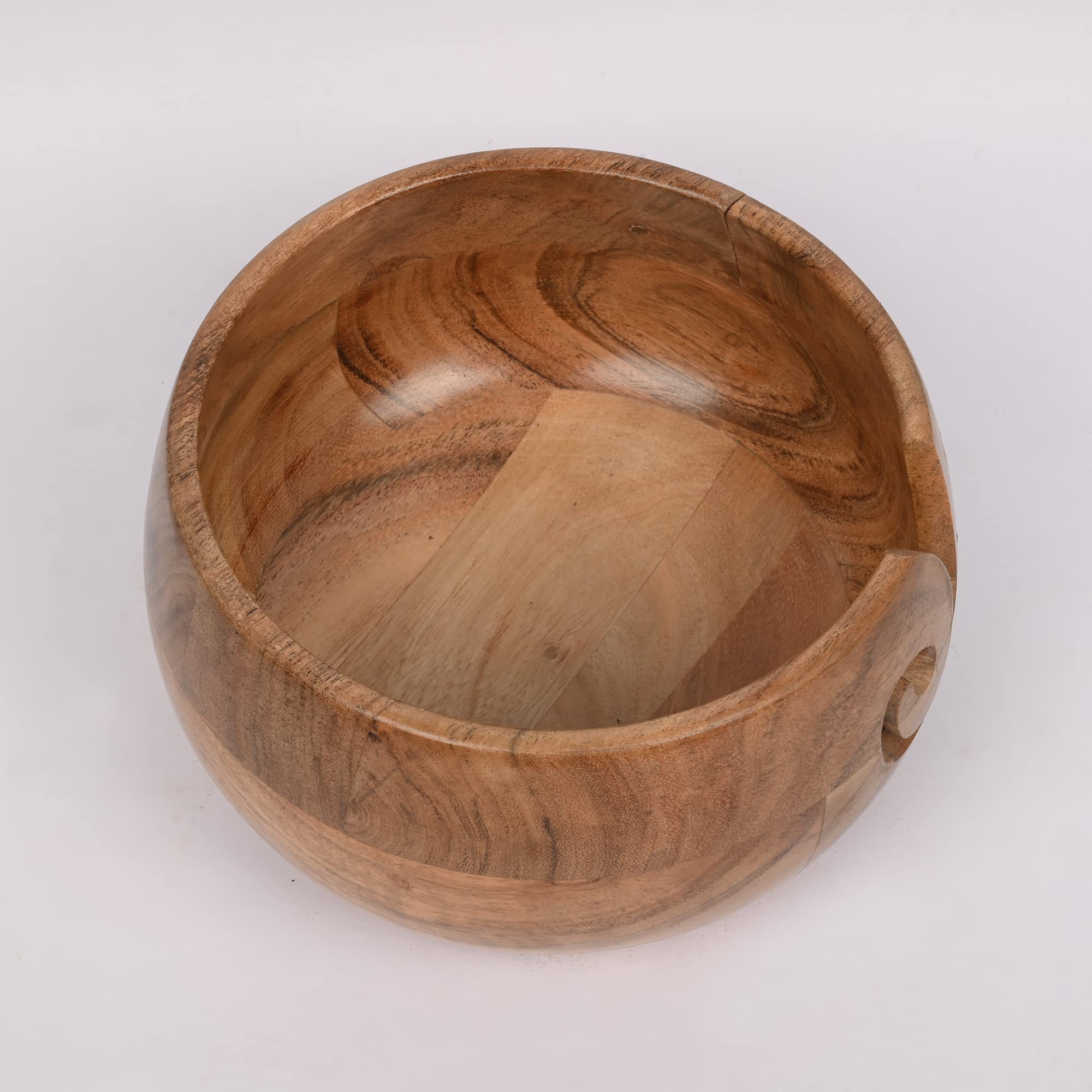 EDHAS Acacia Wood Yarn Bowl Holder | Handmade Holder with Holes | Yarn/Wool/String Storage Accessory (7" x 7" x 4")