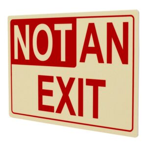 lfi lights | red aluminum photoluminescent 'not an exit' sign | full 3m self-adhesive back | glow in the dark egress sign | ptm-noex-al