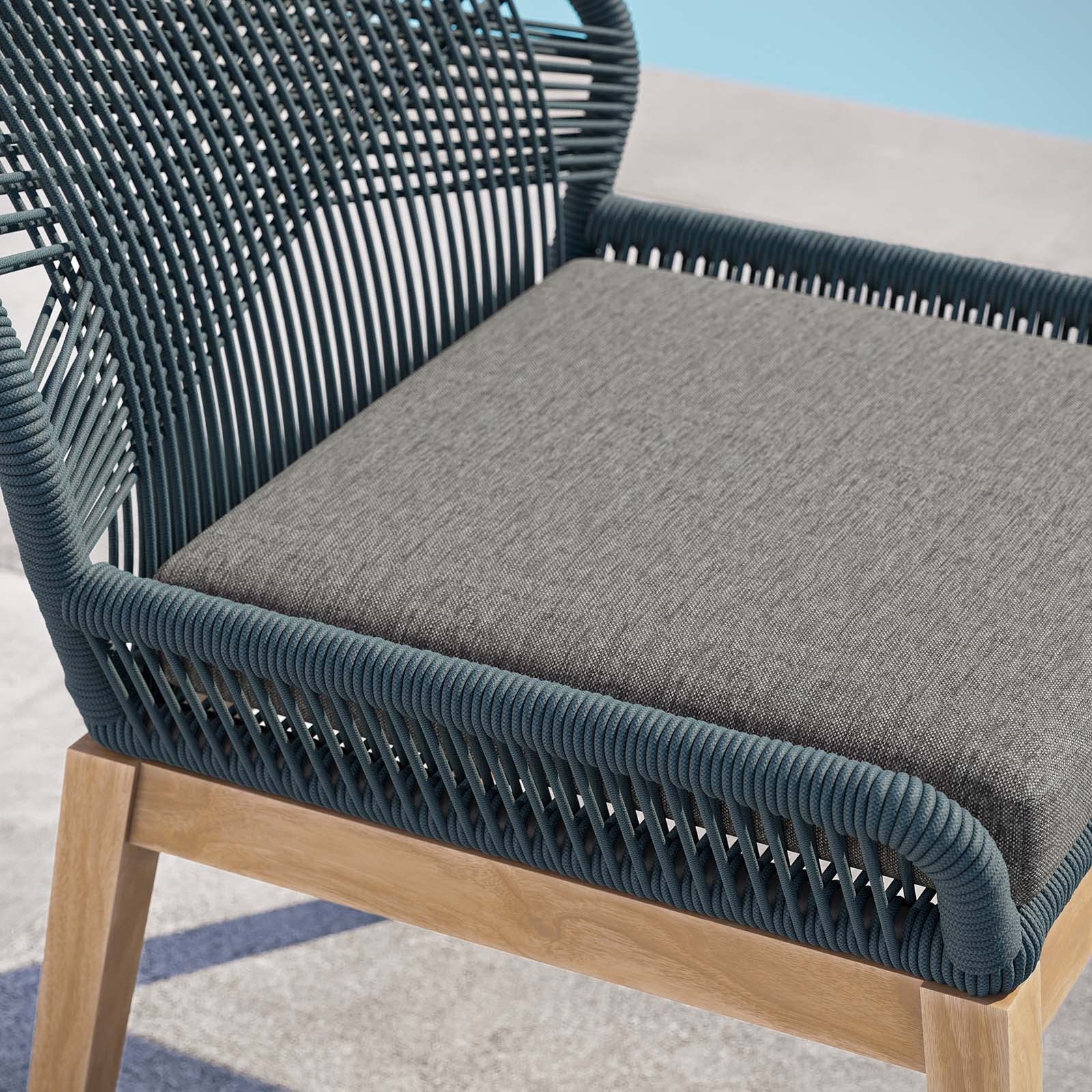 Modway Wellspring Outdoor Patio Teak and Woven Rope Dining Chair in Blue Graphite