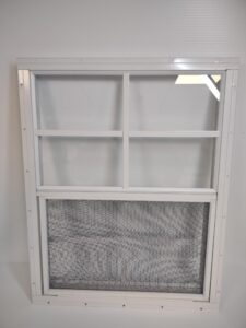 18x23 white veritcal sliding shed window, tempered glass.