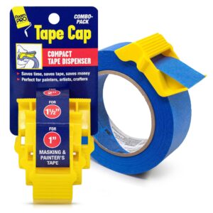 foampro 149 tape cap compact tape dispenser, 3-pack for 1”, 1 1/2” and 2” masking and painter’s tape | diy painting accessories | tape corners, create labels, arts & crafts projects & more!