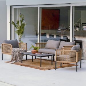 grand patio outdoor 4-piece conversation set rust free patio furniture set open-weave wicker olefin modern sofa seating for garden, backyard, balcony, gray