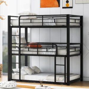 bunk beds, twin over twin over twin metal bunk bed, triple bunk bed for kids,teens, adults, girls, boys, detachable bunkbed can be divided into 3 twin beds,no box spring need (black)