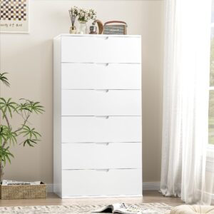 fotosok tall dresser 47", white dresser with 6 drawers, modern chest of drawers with handless design, 6 drawer dresser verticle dresser for home & office