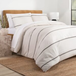 nate home by nate berkus 250tc 2-piece printed shapes all-season cotton duvet cover set | bedding set from mdesign - twin size - 1 duvet cover/1 pillow sham, pearl/night (taupe/black)