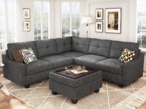 honbay convertible sectional sofa with storage ottoman l shaped couch for small apartment reversible sectional sofa for living room,dark grey