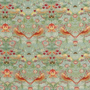 cotton fabric - william morris strawberry thief duck egg blue green taupe- floral & bird print - craft fabric material metre