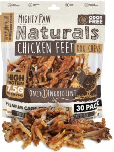 mighty paw naturals chicken feet dog treats (30 pack) | 100% natural dehydrated chicken feet for dogs. dried chicken feet for dogs and pets. single ingredient chews