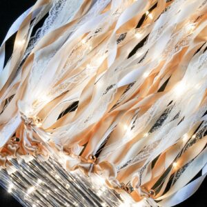 unittype wedding wands ribbon streamers with bells led fairy light up silk fairy wand glow in the dark flashing lace stick for wedding birthday party favors (ivory & warm white led,48 pieces)