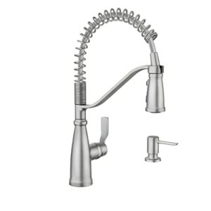 moen nolia spot resist stainless one-handle pre-rinse spring pulldown kitchen faucet, single hole kitchen sink faucet with soap dispenser, 87886srs