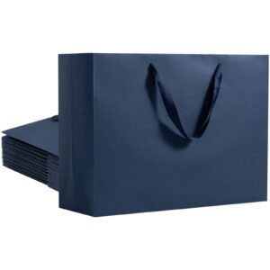 umoofine large navy blue gift bag 12 pack, 15.7x5.9x12 inches extra large kraft gift bags with ribbon handles, reusable heavy duty kraft navy blue paper bags bulk for shopping, wedding, gift, retail