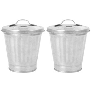 zerodeko outdoor 2pcs mini trash can, small galvanized metal garbage can with lid, desktop waste bin pencil holder cup decorative flower pot tabletop decor for home, kitchen, office, mini