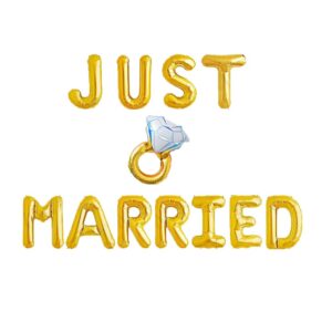 just married balloons, gold mylar balloons decors for wedding / engagement / bachelorette / bridal shower party sign supplies