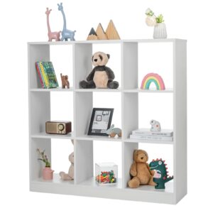 honey joy kids toy storage organizer, 9-section storage daycare shelf for preschool, children 3-tier open wooden display book shelf organizer for classroom, playroom & nursery, kindergarten(white)