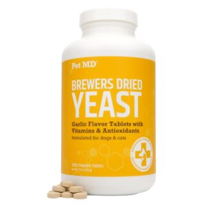 pet md garlic & brewers yeast for dogs & cats - garlic and yeast plus antioxidants - brewer's yeast tablets for dogs & cats - vitamin b 1 & vitamin c - 1000 ct