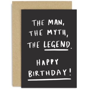 old english co. the man the myth the legend funny birthday card for him - hilarious card for dad, brother, son, grandad | blank inside with envelope