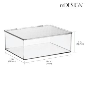 mDesign Plastic Craft Room Stackable Storage Organizer Box Containers with Hinged Lid for Thread, Beads, Ribbon, Glitter, Clay, Sewing, Crochet, Stamps, Scissors, Ligne Collection - 4 Pack - Clear