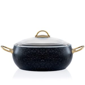 acar nostalgia black deep pot, nonstick pasta pot/stockpot/stock pot with glass lid, pots and pans, dishwasher safe black, stainless stylish handles. four different size nonstick pot (24 cm)