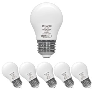 oraluce a15 led bulb 5 watts warm white 3000k,40w equivalent table lamp bulb, e26 standard screw base g45 shape small light bulbs for house lighting,450 lumen,non-dimmable,6 pack