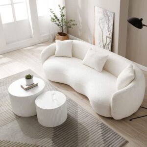 jurmalyn curved sofa couch for living room, round sofa circle couch, 3 seater cream sectional sofa boucle luxury couches for apartment tufted sofa with 3pillows (94.5'' -beige)