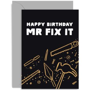 old english co. funny birthday card for men - mr fix it handyman diy birthday card for dad, brother, grandad, son, uncle | blank inside with envelope