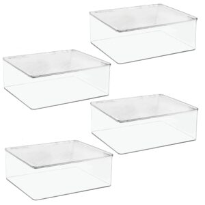 mDesign Plastic Craft Room Stackable Storage Organizer Box Containers with Hinged Lid for Thread, Beads, Ribbon, Glitter, Clay, Sewing, Crochet, Stamps, Scissors, Ligne Collection - 4 Pack - Clear