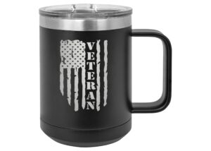 rogue river tactical usa tattered american flag veteran heavy duty stainless steel black coffee mug tumbler with lid novelty cup great gift idea