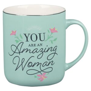 with love inspirational coffee mug for women, you are an amazing woman teal/white ceramic, 14oz