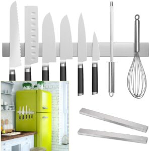 rymmzone 2 pcs knife magnetic strip no drilling (refrigerator applicable), 17 inch magnetic knife holder for wall, premium stainless steel magnetic knife bar, used as tool holder, knife rack, and more