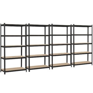 topeakmart 4pcs 5-tier utility shelves, metal storage shelves garage shelving unit adjustable garage storage shelves storage racks heavy duty shed shelving- black, 35.5 x 16 x 71 inch