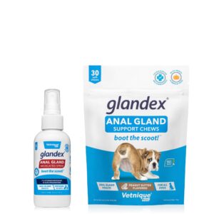 glandex medicated spray for dogs & cats (4oz) and glandex anal gland support chews 30 ct bundle dog deodorizing spray & anti-itch spray for dogs, dog treats with probiotics