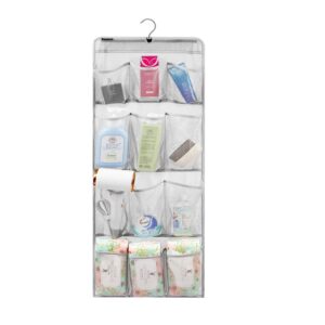 anzorg mesh shower organizer hanging caddy quick dry bathroom storage for toiletry accessories with rotating hanger (12 pockets)