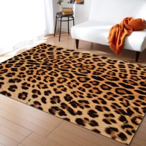 stylish leopard print rug, popular personality stylish design print indoor floor rugs, carpet low pile machine washable comfortable durable for bedroom living room home decor 5ftx7ft