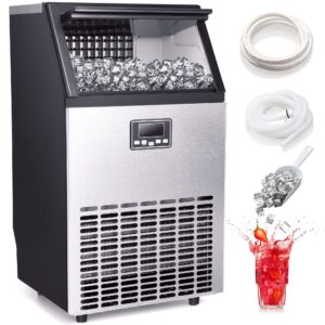 xbeauty commercial ice maker, self-cleaning ice machine 100lbs/24h, stainless steel freestanding ice maker machine with 33lbs bin,include scoop