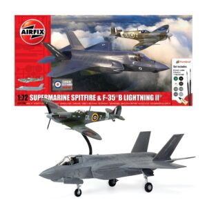 airfix model airplane kit gift set - a50190 supermarine spitfire & f-35b lightning ii 'then and now', plastic plane model kits for adults & kids 14+, skill level 1, 1:72 scale ww2 aircraft models