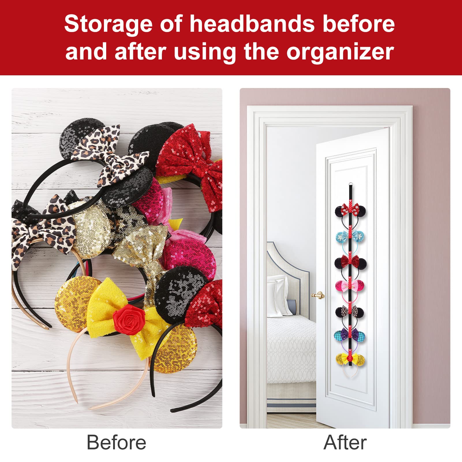 Fancheer 3Pcs Mouse Ears Headband Holder Hair Accessories Storage Headpiece Hanger Organizer Hanging Wall Display Decor