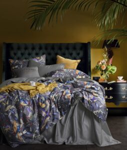 eikei home chinoiserie chic peacock floral duvet cover paradise garden botanical bird and tree branches vintage stylized long staple cotton bedding set (gray, queen)