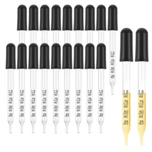 glass liquid droppers - 20pcs 1ml glass dropper with black suction bulb for eye medicine drops, essential oil, crafts, skincare, scientific experiments, measuring and transferring