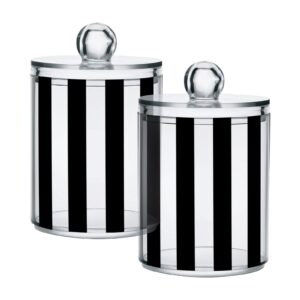 kigai black and white stripes qtip dispenser apothecary jars bathroom, 2 pack of 14 oz - qtip holder storage canister clear plastic acrylic jar for cotton ball, cotton swab, cotton round pads, floss