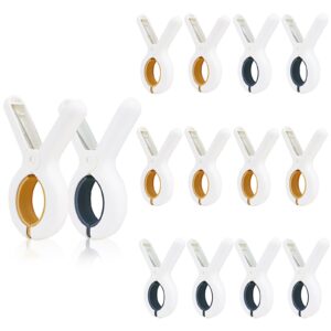 12pcs beach towel clip, shaidojio clothes pins, heavy duty laundry clothes clips, blanket quilt drying clip, strong grip holder clamp to keep your towel, clothes, blankets from blowing away