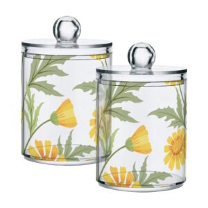 tatenale qtip holder bathroom set q tip cotton ball swab pad dispenser container organizer plastic jars with lids storage 2pack yellow daisy floral