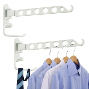 vicsky wall mounted small drying rack with bar, 180° swing arm and 90°folding, laundry room dryer rack, sturdy hanging clothes, safe valet hook, solid aluminum (white, 2pack)