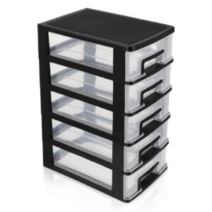 kisangel plastic drawers 1pc drawer storage cabinet five drawer type closet layer storage cabinet plastic organizer storage rack for office home(black and transparent) storage drawers