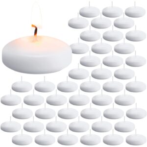 48 pack 2 inch floating candles 3-4 hours long burning unscented white floating candles for cylinder vases valentine's day, party wedding centerpieces pool holiday romantic night decorations