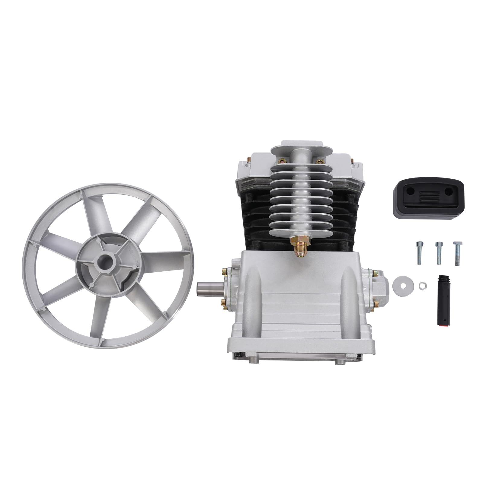 3HP Air Compressor Pump, Oil Lubricated Air Compressor Piston Pump Head Twin Cylinder Aluminum Air Compressor Head With Silencer and Screw, Breathing Nozzle 250L/min Cast Iron (2065-2.2KW-3HP)